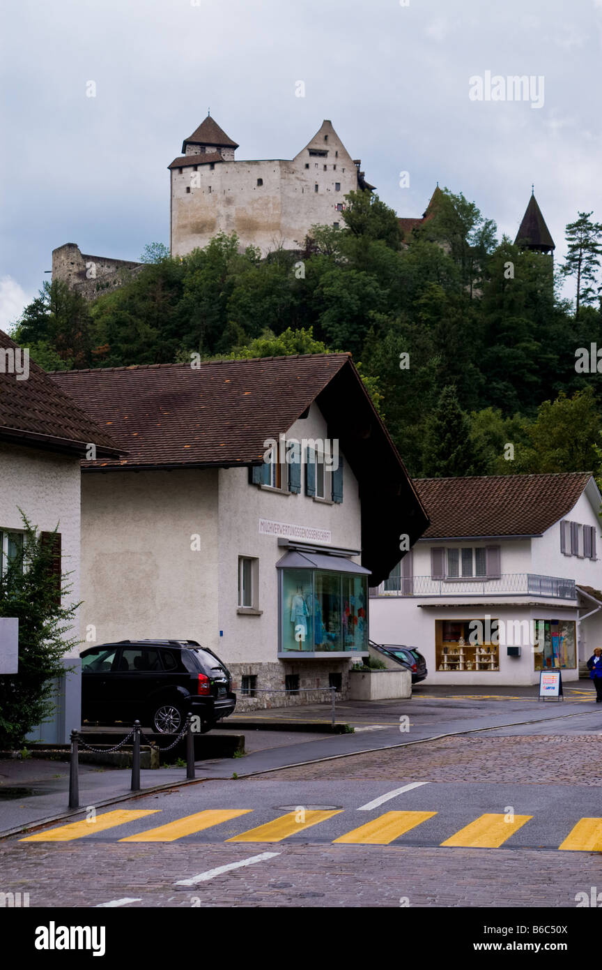 A castle on a hill over small town Balzers in Liechtenstein Stock Photo ...