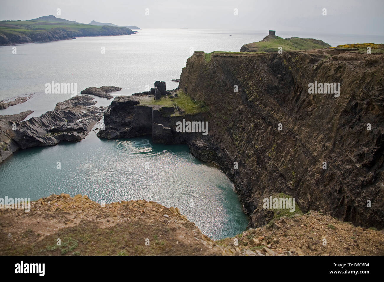 Blue Lagoon quarry pit at Aberiddi Pembrokeshire coast National park ...
