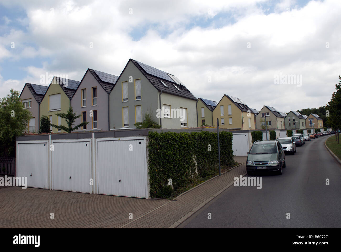 Eco-homes with Photovoltaic panels on a solar housing estate ...