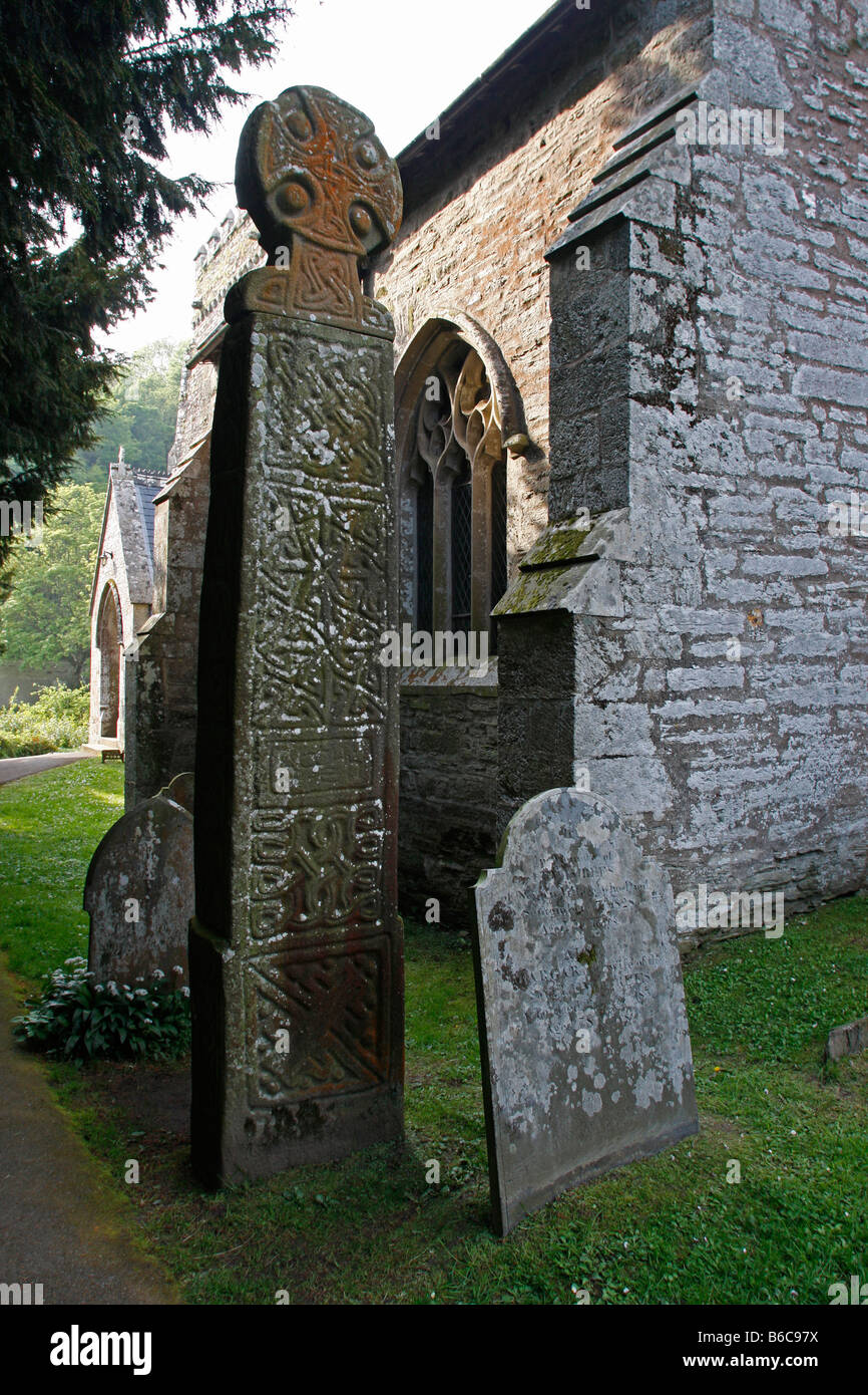 Large stone carved celtic cross in Nevern church. Nevern Pembrokeshire ...