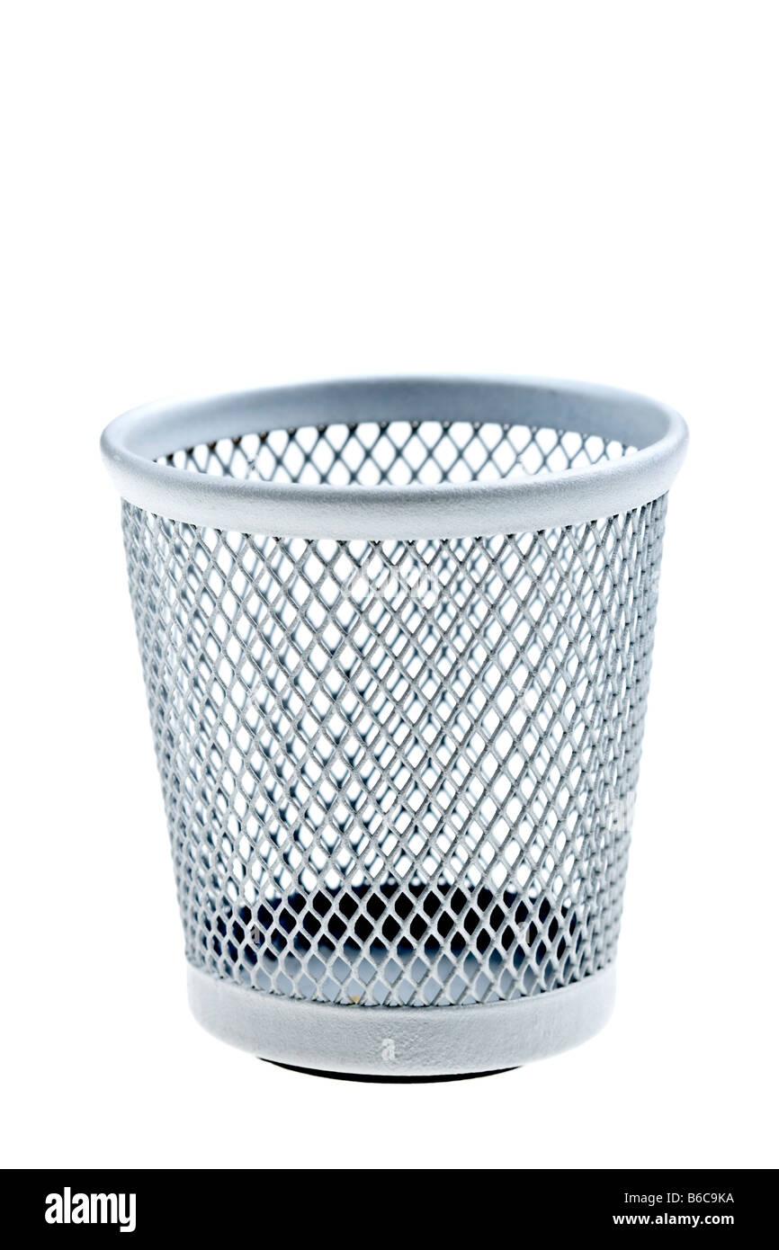 small metal garbage can isolated on white Stock Photo - Alamy