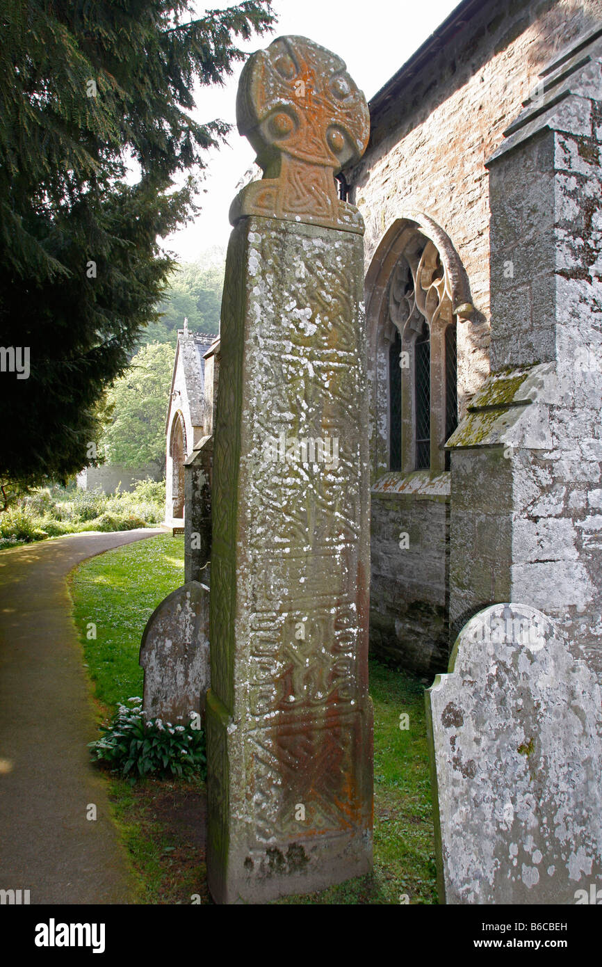 Large stone carved celtic cross in Nevern church. Nevern Pembrokeshire ...