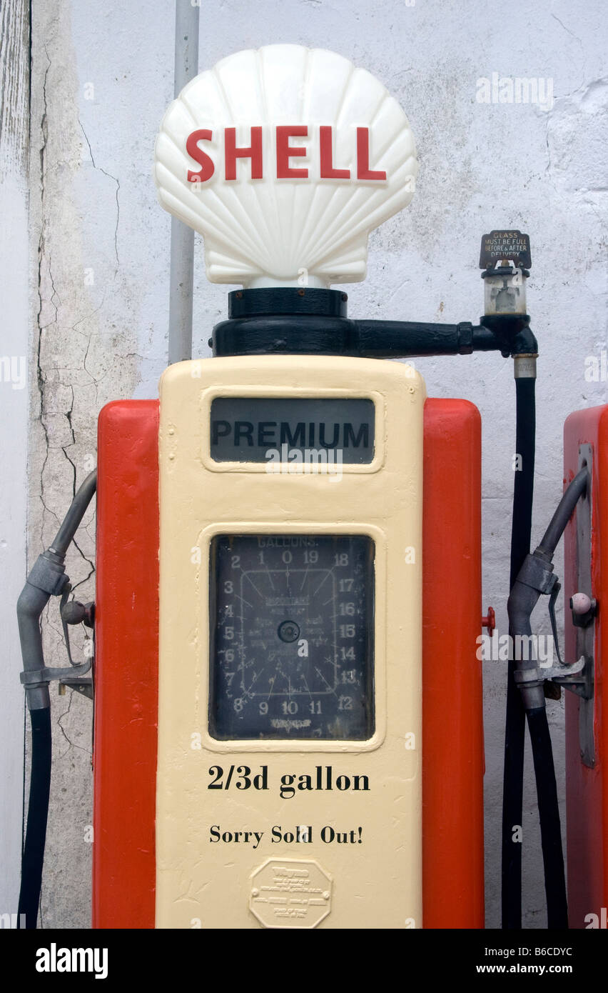 Old Shell petrol pump at a redundant petrol station in St.Mawes ...