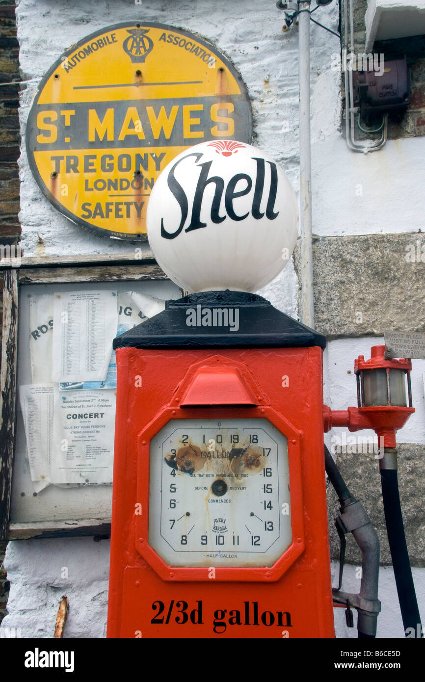 Old Shell petrol pump at a redundant petrol station in St.Mawes ...
