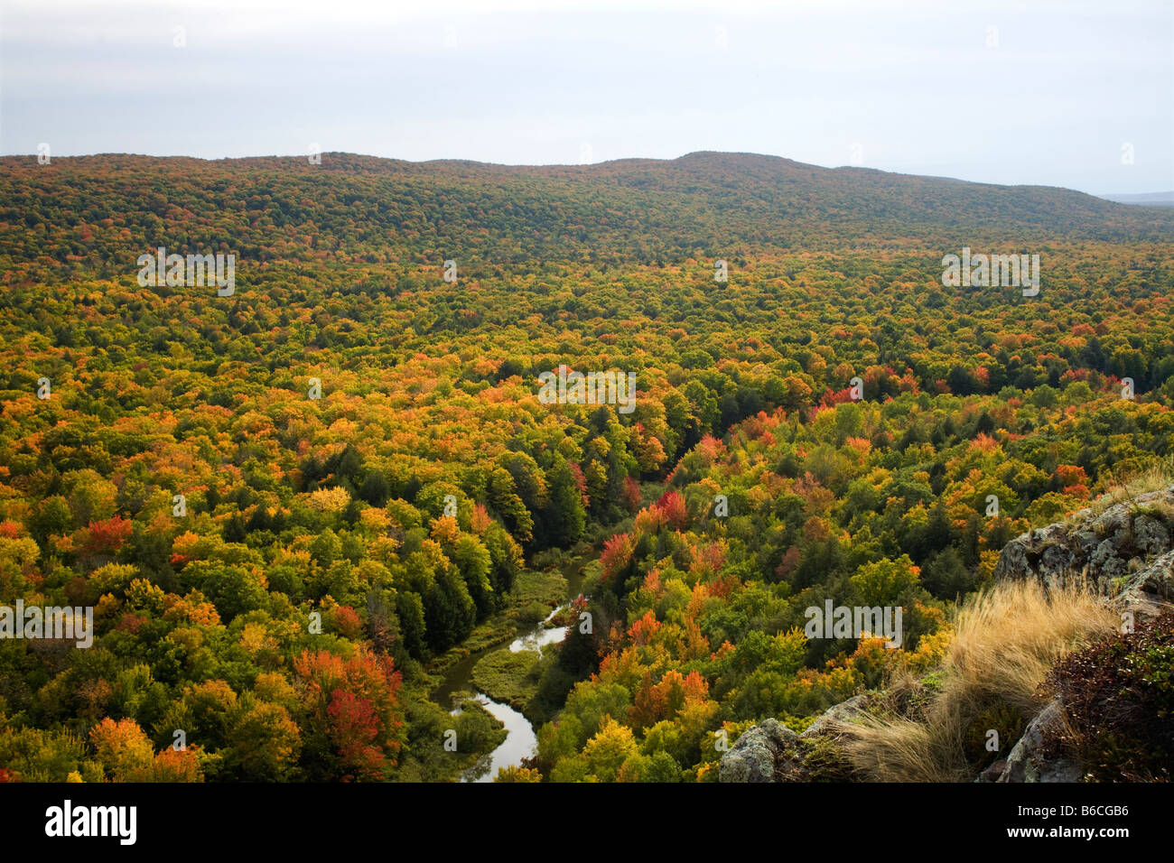MICHIGAN - Autumn color and the Big Carp River in a forested valley in ...