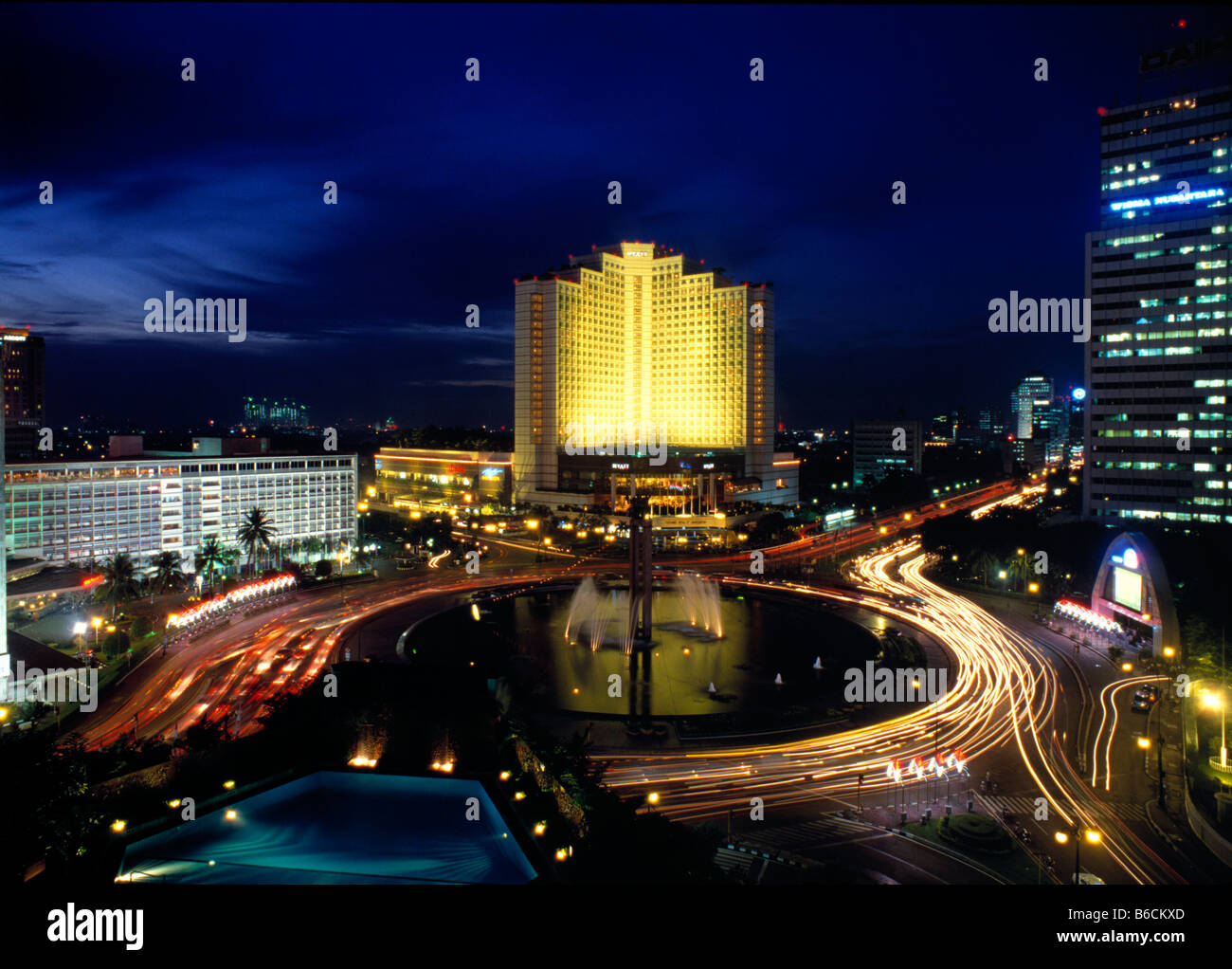 High angle view of city at night, City Center, Jakarta, Indonesia Stock ...
