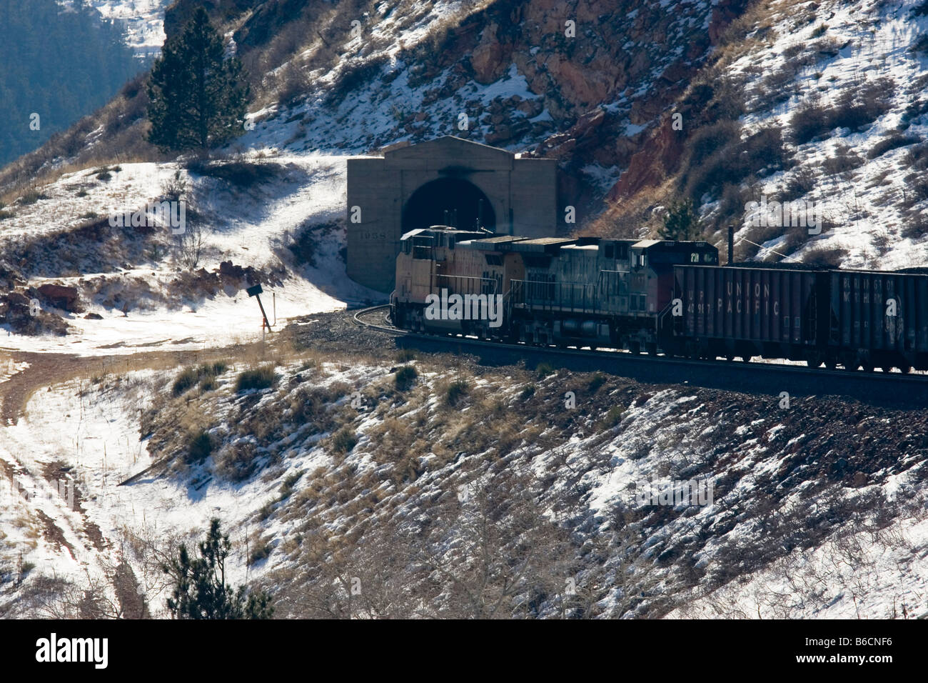 Union Pacific freight train steams through tunnel 1 Stock Photo - Alamy