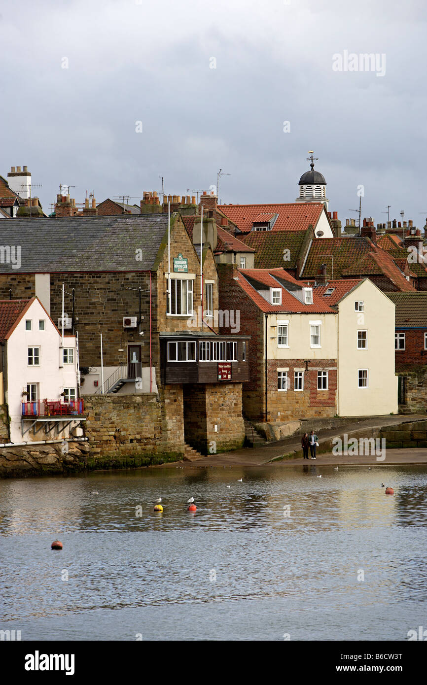 Whitby harbour waterfront quays boats North Yorkshire UK Great Britain ...