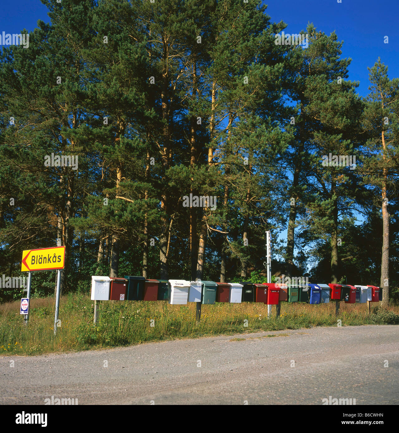 Stuga mail boxes at roadside, Sweden Stock Photo - Alamy