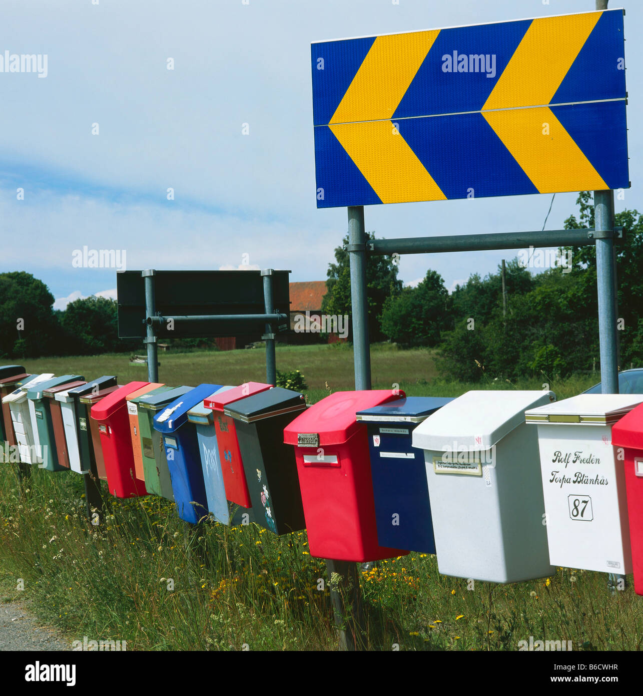 Stuga mail boxes at roadside, Sweden Stock Photo - Alamy
