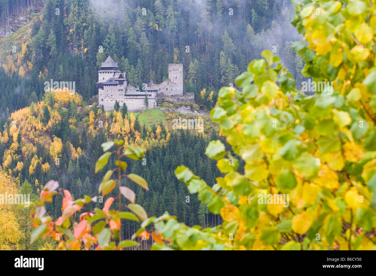 High angle view of castle surrounded by trees, Finstergruen Castle ...