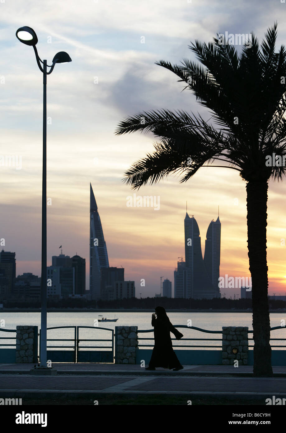 BRN, Bahrain: skyline of Manama seen from the Corniche at the King ...