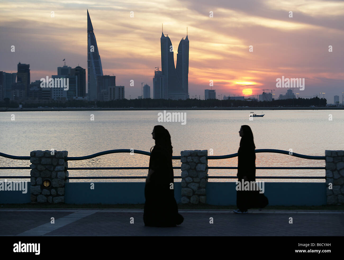 BRN, Bahrain: skyline of Manama seen from the Corniche at the King ...
