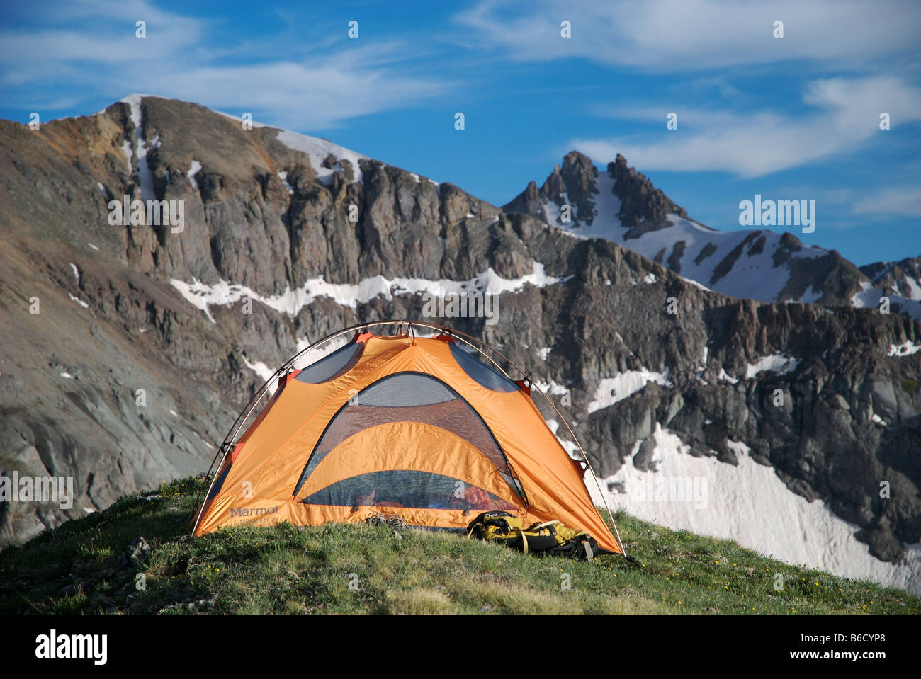 a tent high up in the san juan mountains of colorado in the summer ...