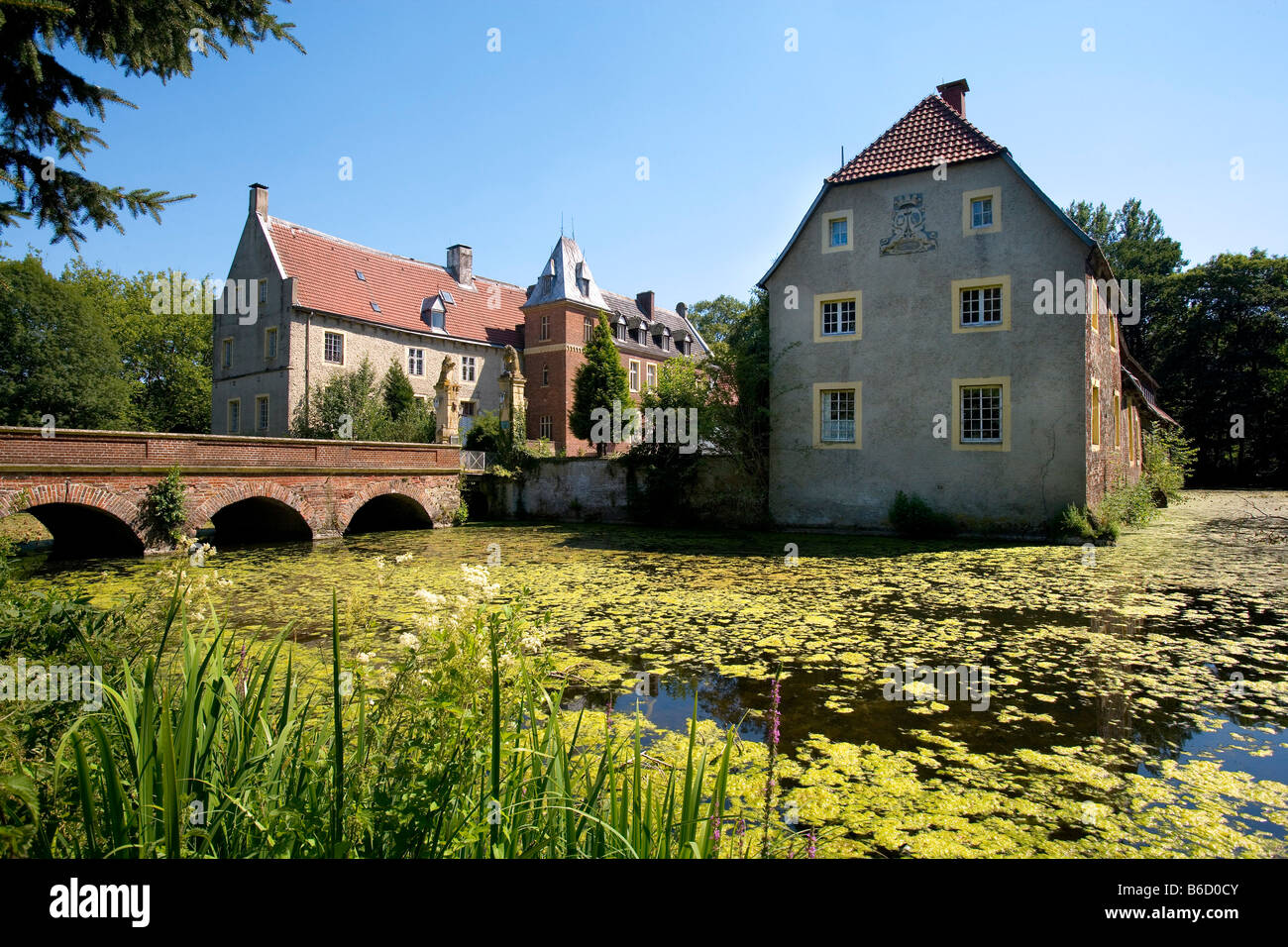 Moated castle at waterfront, Senden, Muenster, North Rhine-Westphalia ...