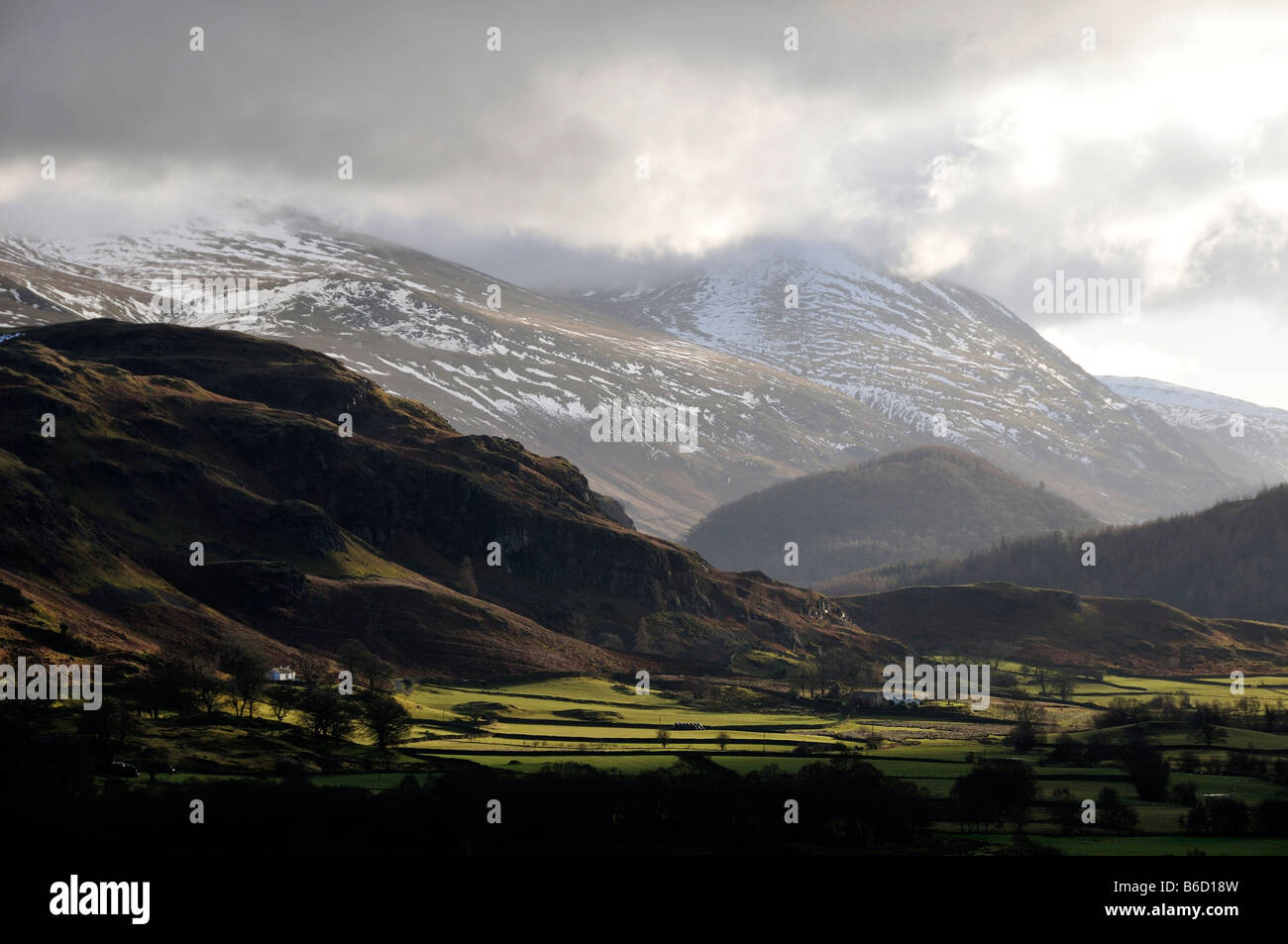 view from castlerigg stone circle down the valley snow winter keswick ...