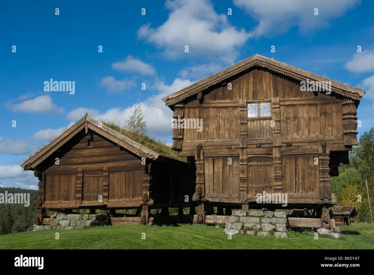 Timber houses on landscape, Dalen, Telemark, Norway Stock Photo - Alamy