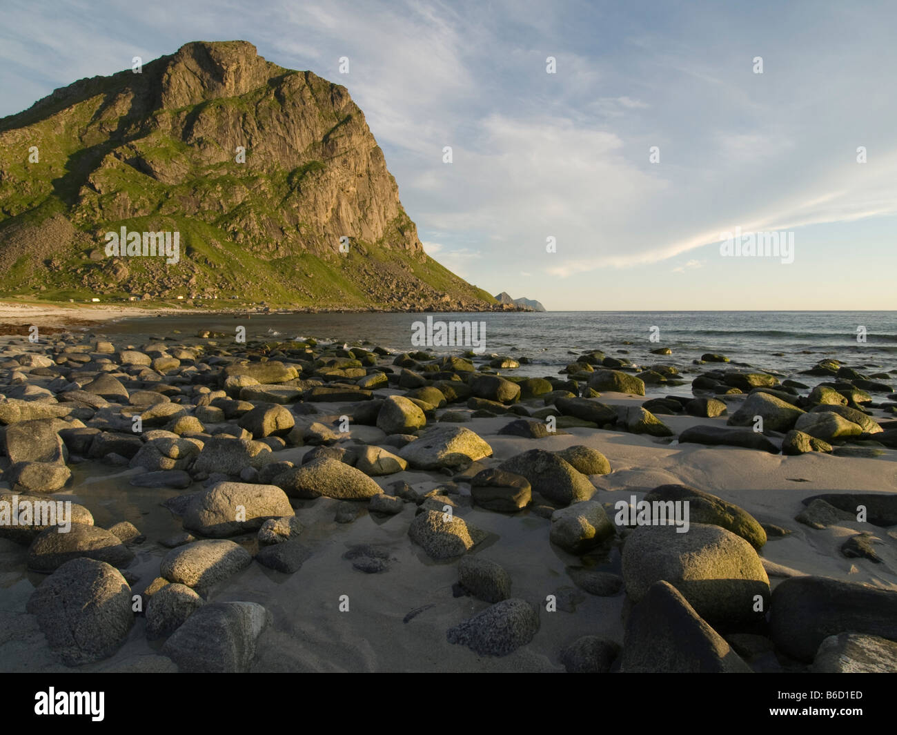 Rocks on beach, Utakleiv, Lofoten, Nordland County, Norway Stock Photo ...