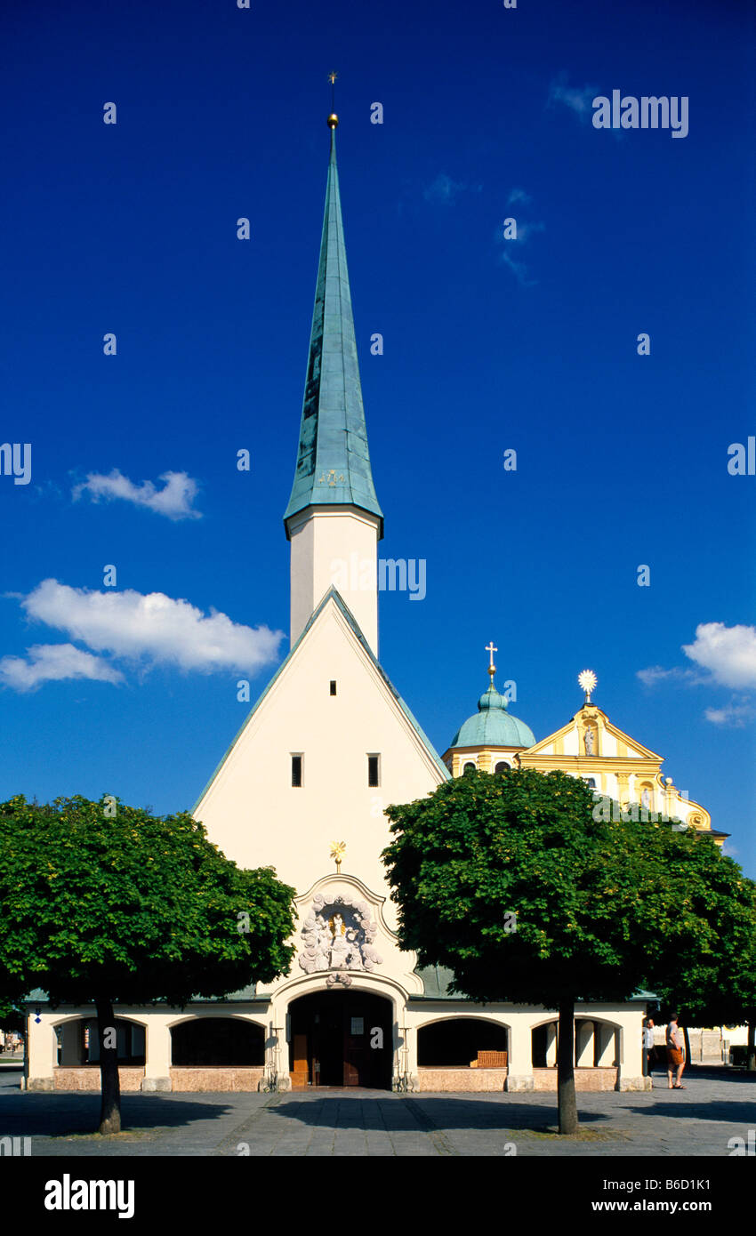 Trees in front of church, Gnadenkapelle, Kapellplatz, Altotting, Upper ...