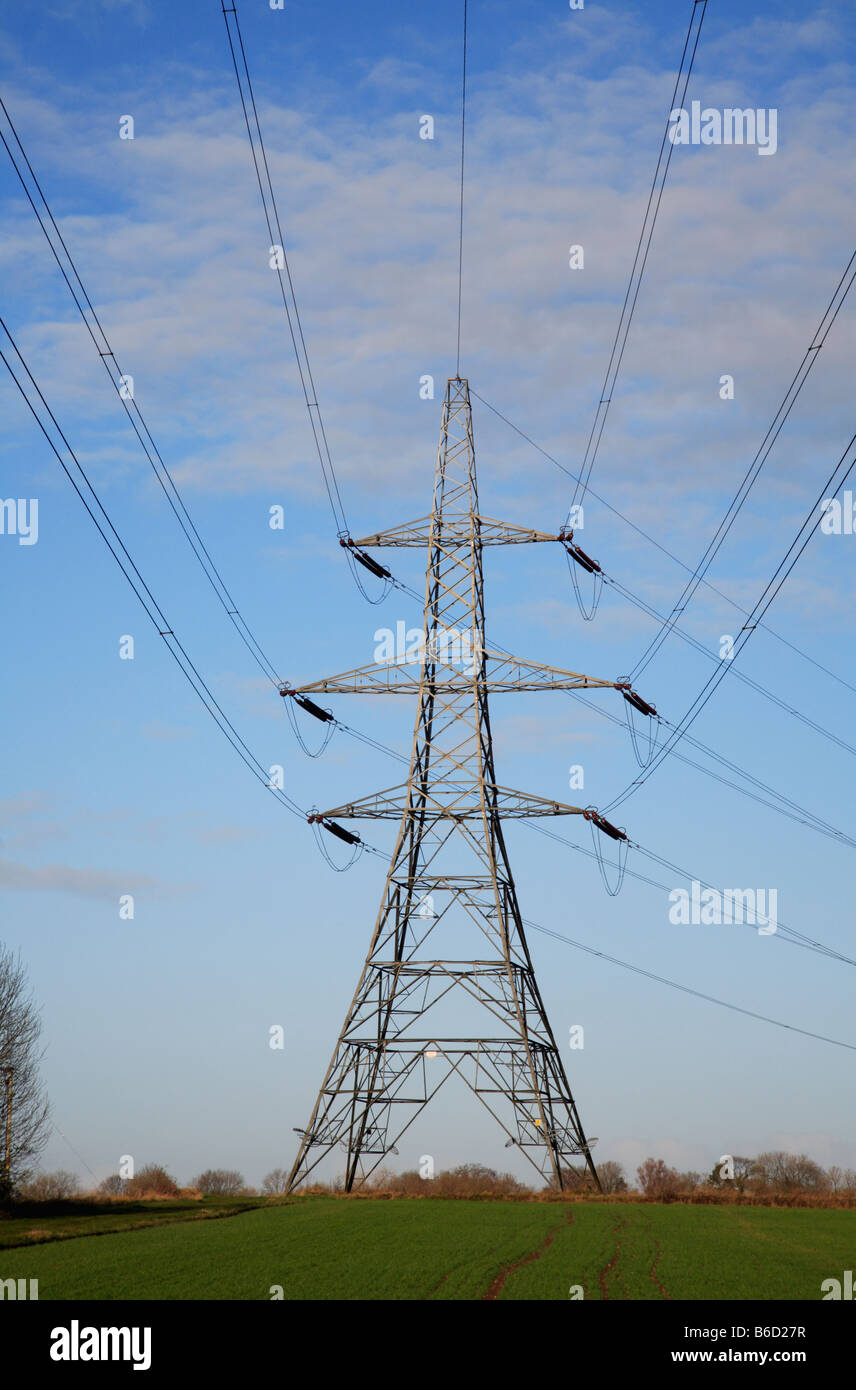 Pylon carrying electricity power cables across country Stock Photo - Alamy