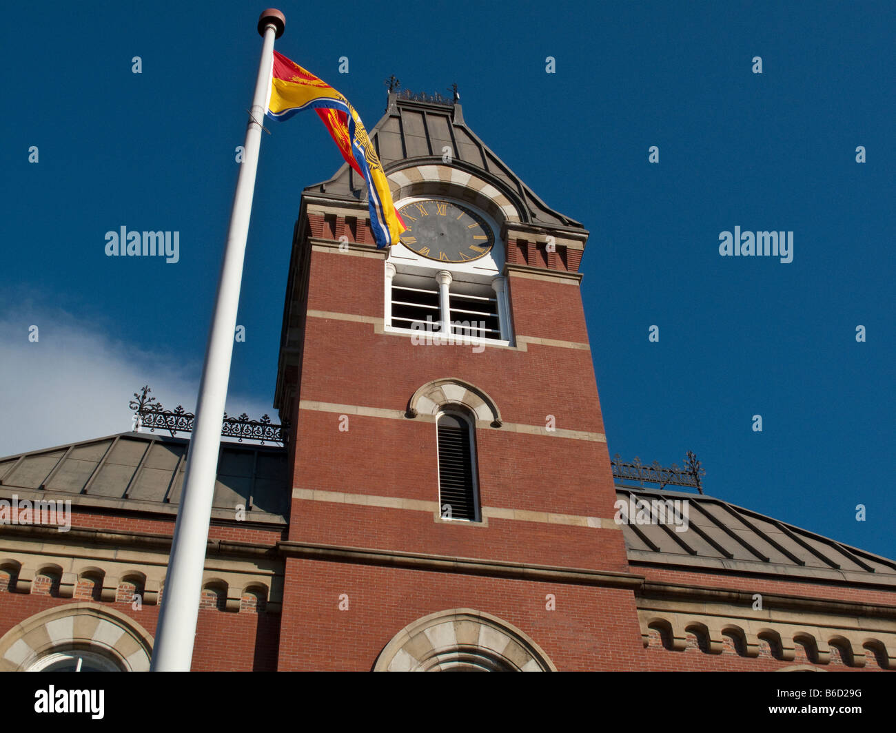 Fredericton City Hall a 19th century building with New Brunswick Flag ...