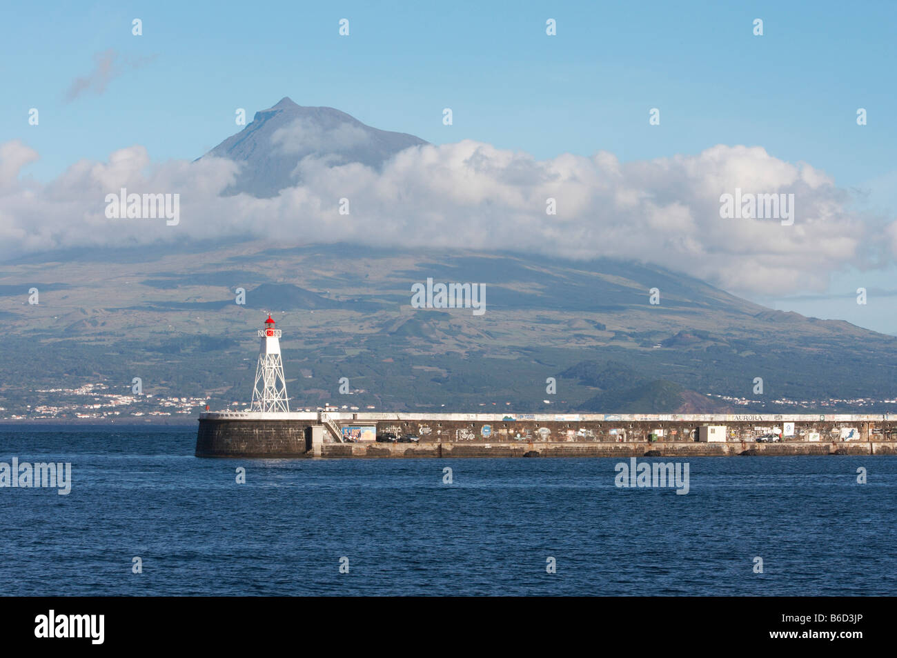 Horta Lighthouse On Faial Island With Pico Island In The Distance Stock ...