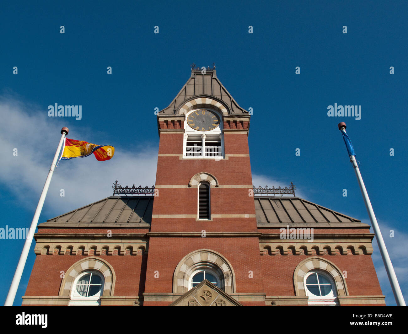 Fredericton City Hall a 19th century building with New Brunswick Flag ...