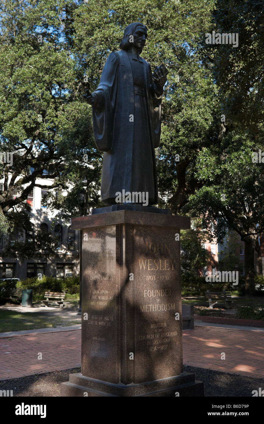 Statue of John Wesley (the founder of Methodism) who lived in Savannah ...