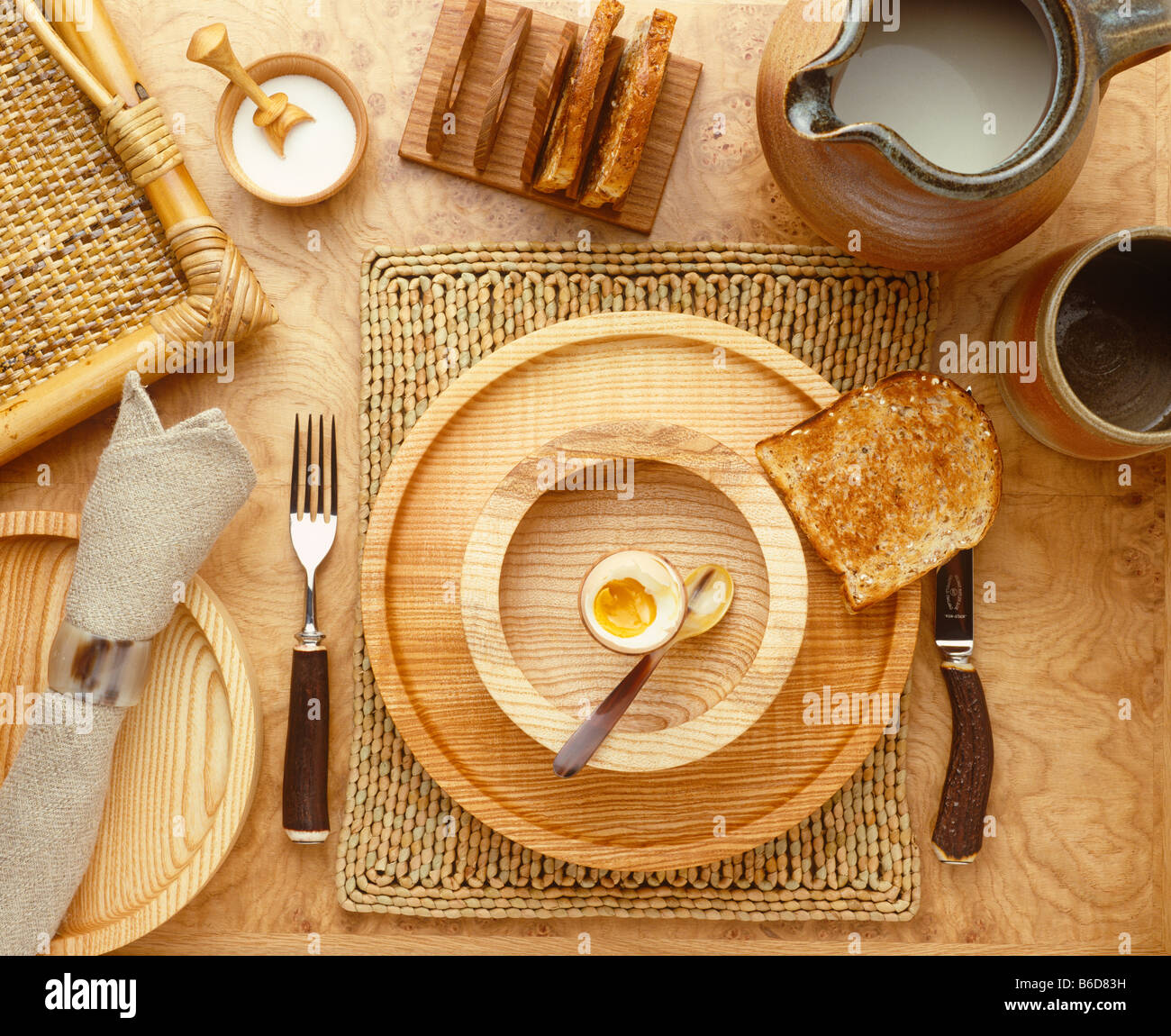 Natural healthy wooden breakfast table setting Stock Photo - Alamy