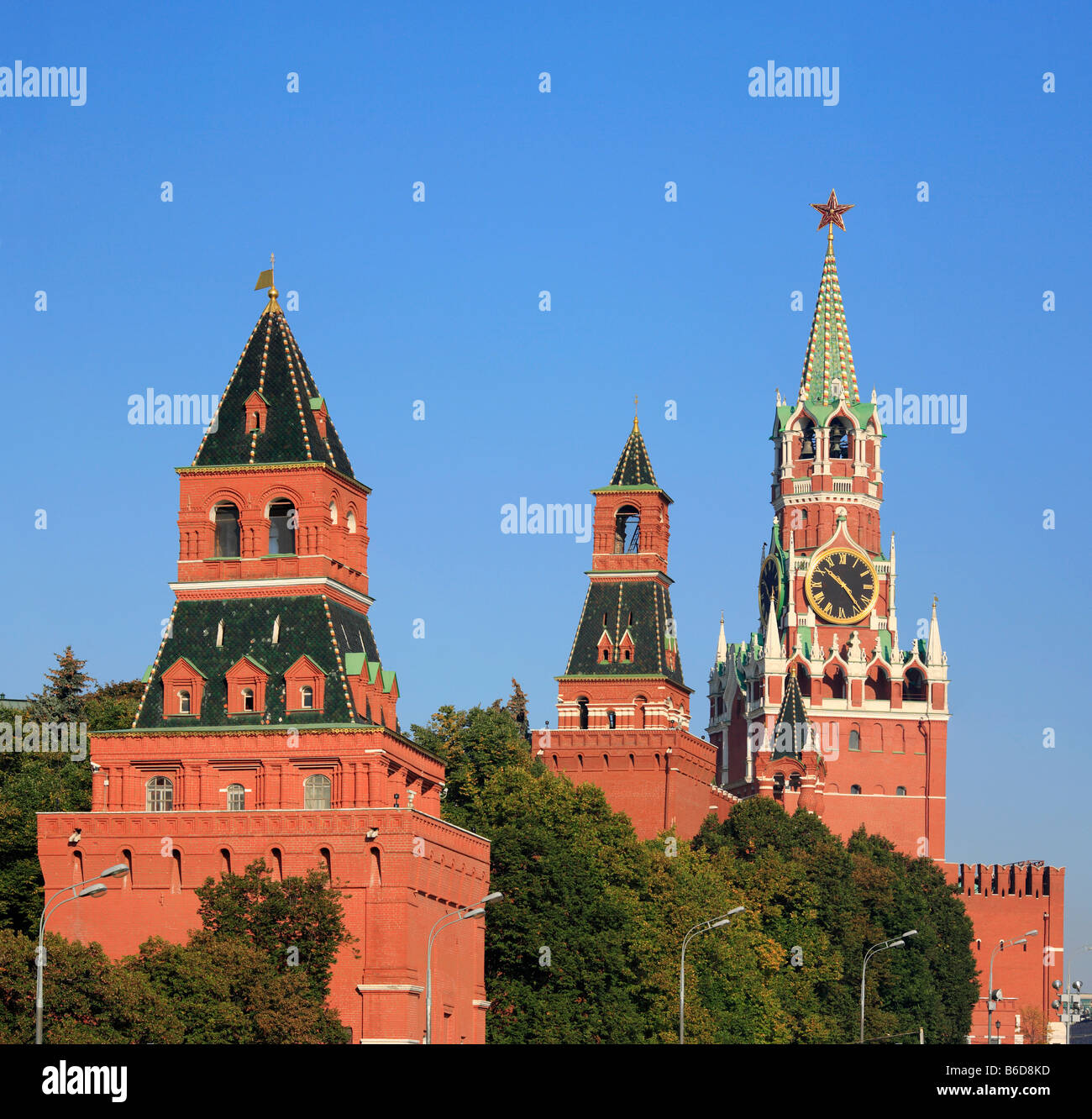 Red brick towers and walls of Moscow Kremlin, City architecture, Red ...