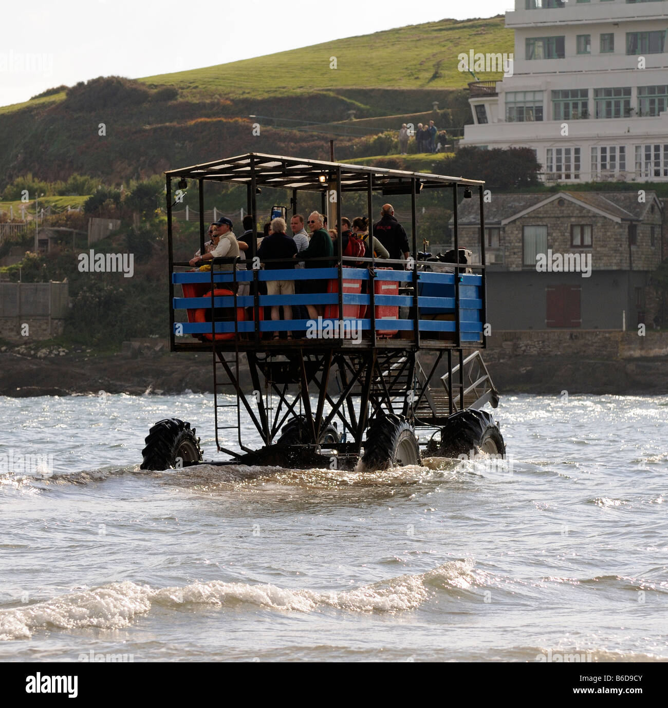 Sea tractor transporting passengers to Burgh Island from Bigbury on Sea ...