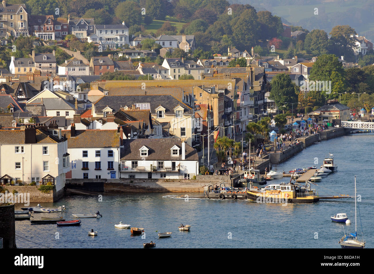 Overview of Dartmouth town centre and the River Dart south Devon ...