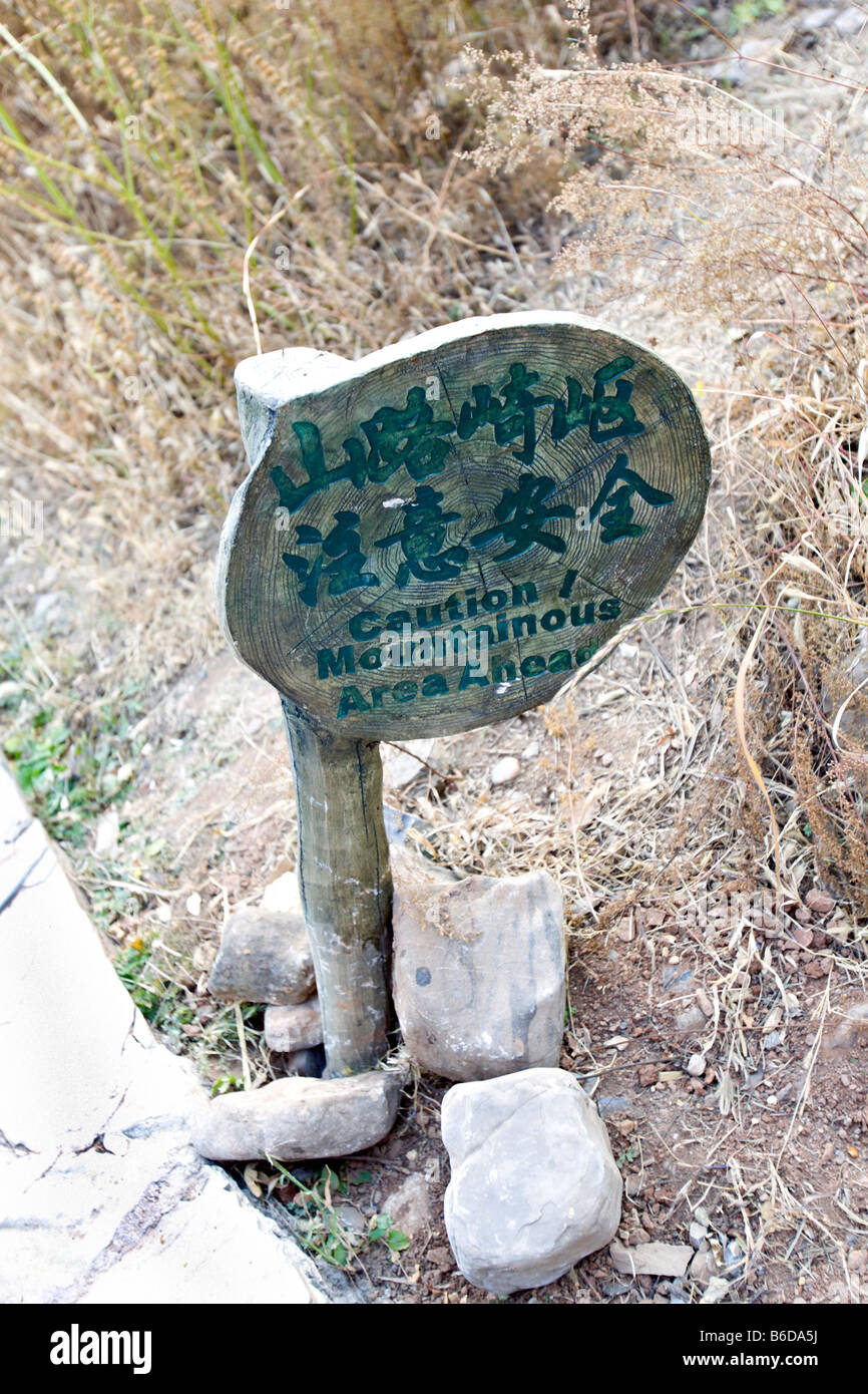 CHINA Chuandixia Caution sign warning that mountainous areas are ahead ...