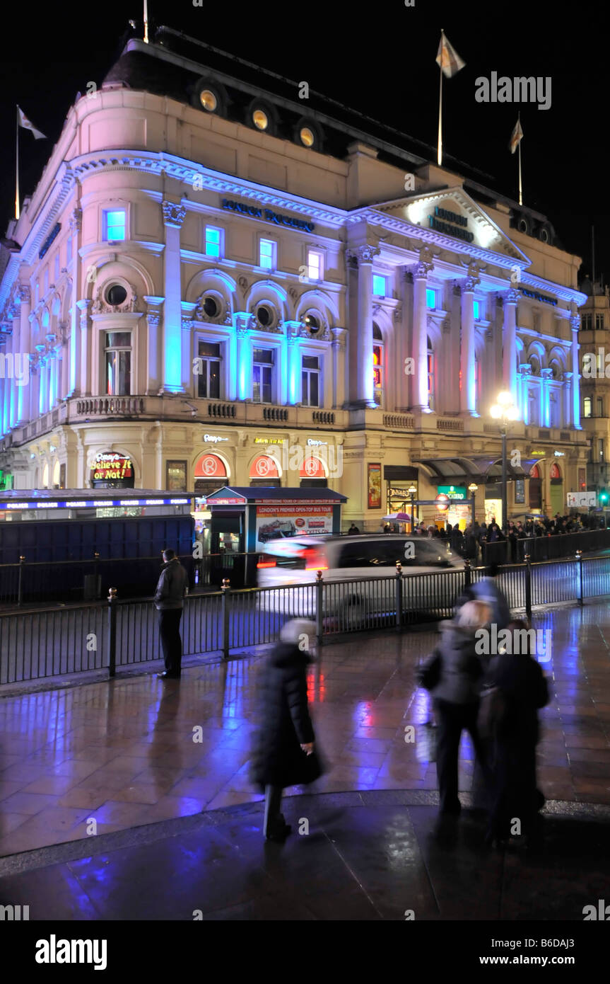 Floodlit London Trocadero building Victorian Baroque facade internally ...