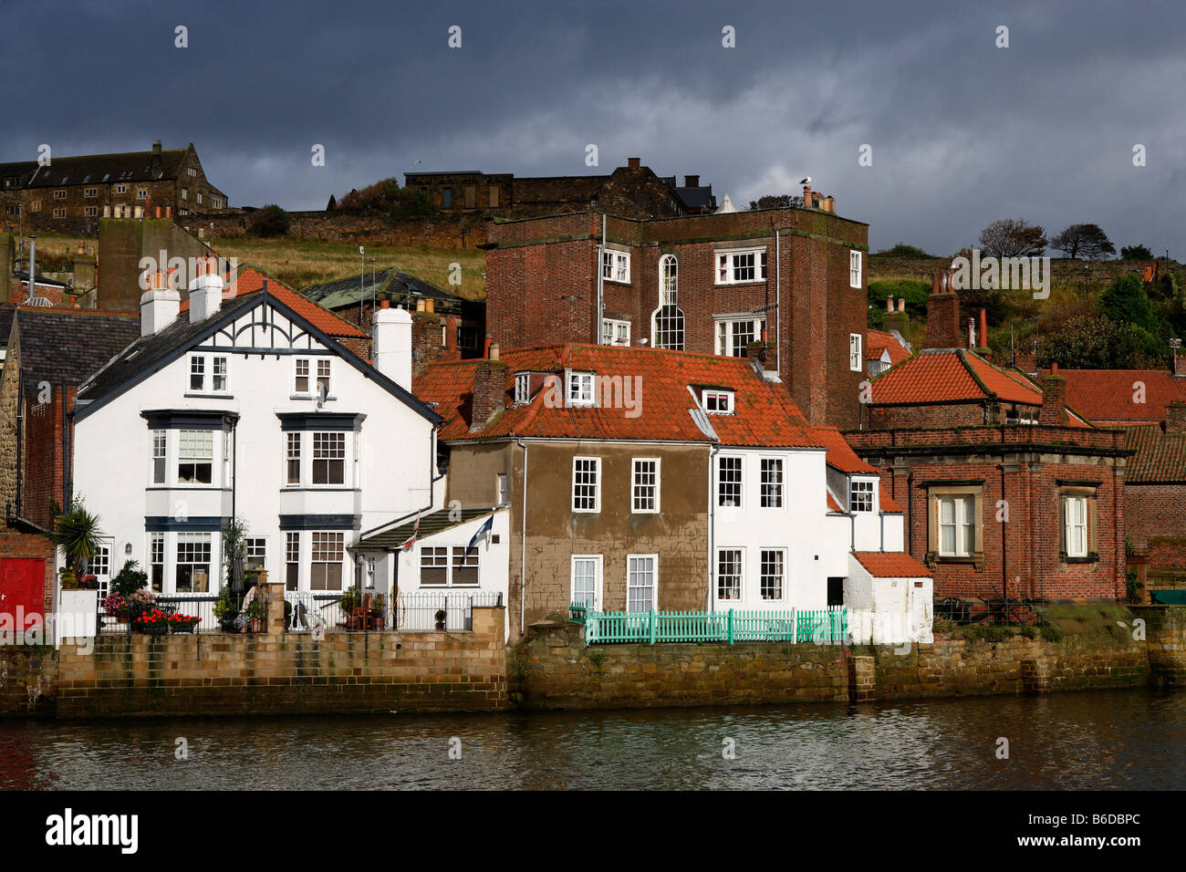 Whitby harbour waterfront quays boats North Yorkshire UK Great Britain ...