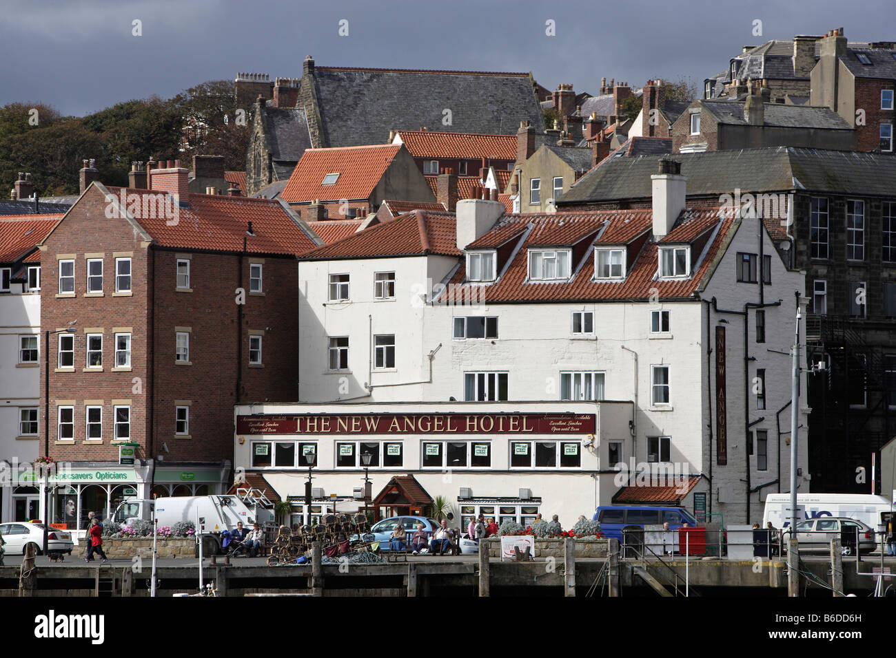 Whitby harbour waterfront quays boats North Yorkshire UK Great Britain ...