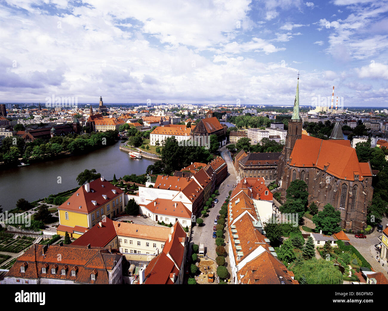 View of River Oder and city skyline of Wroclaw, Poland from Cathedral ...