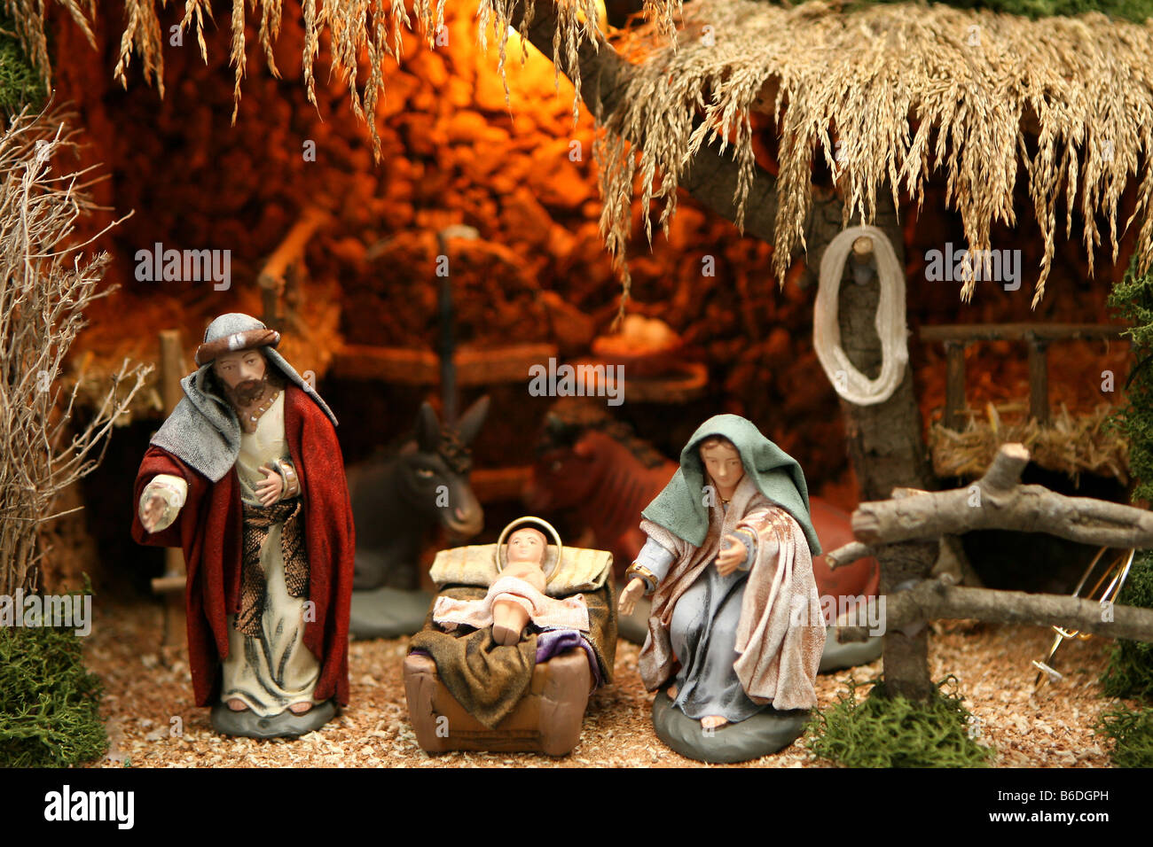 nativity scene figures at a stall at christmas market in placa de la ...