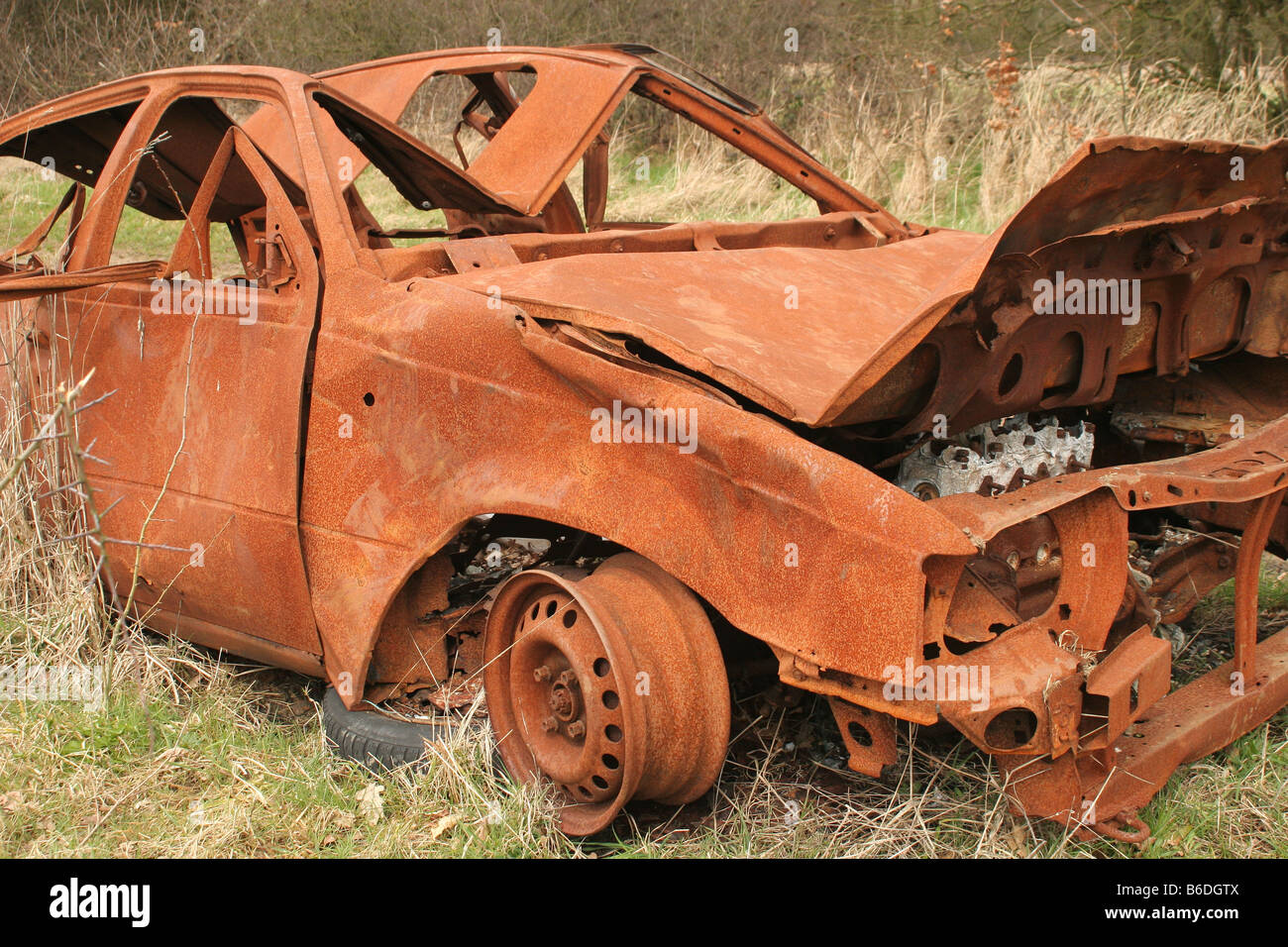 Abandond burnt out rusty car Stock Photo - Alamy