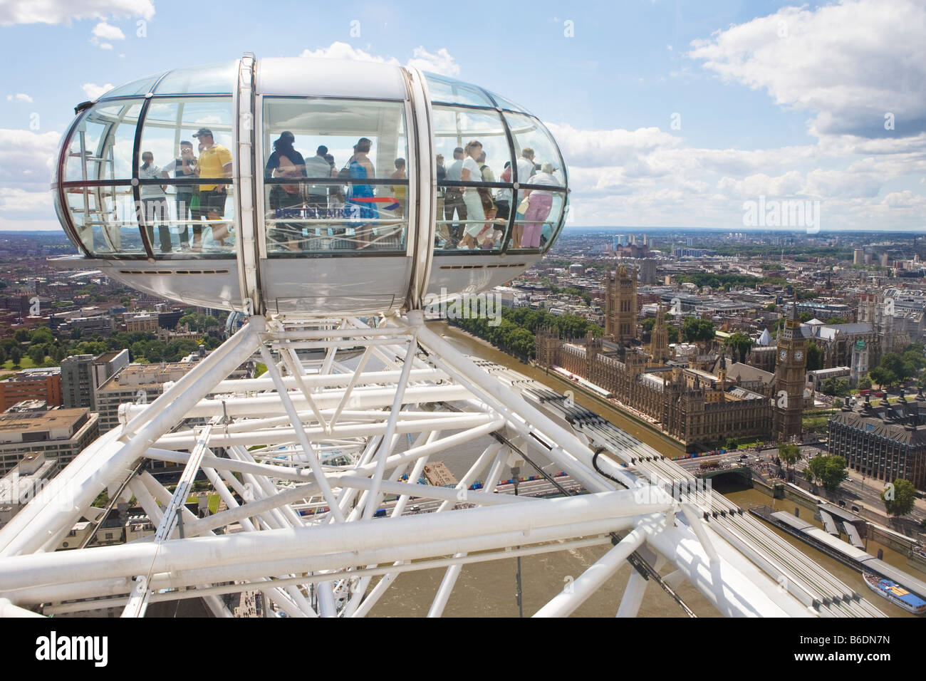 A Capsule on the London Eye high at the highest point of it's orbit ...