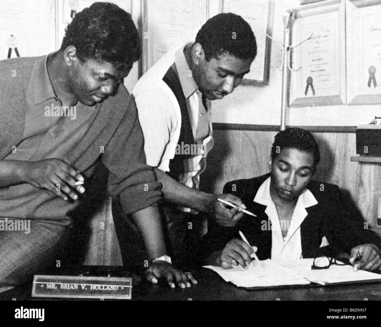 TAMLA MOTOWN songwriters from left Brian Holland, Lamont Dozier and ...