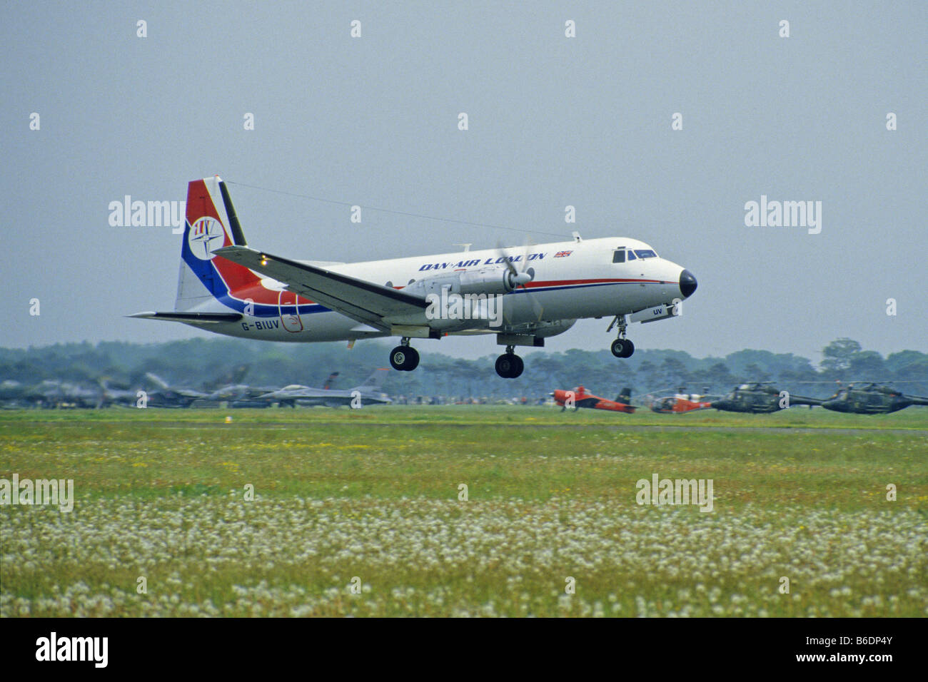 Dan Air Hawker Siddeley HS 748 is taking off Bournemouth Airport at the ...