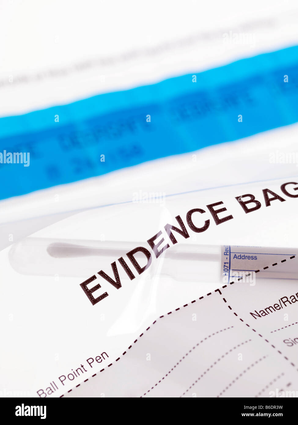 Forensic evidence, swab sample from a crime scene inside a forensic ...