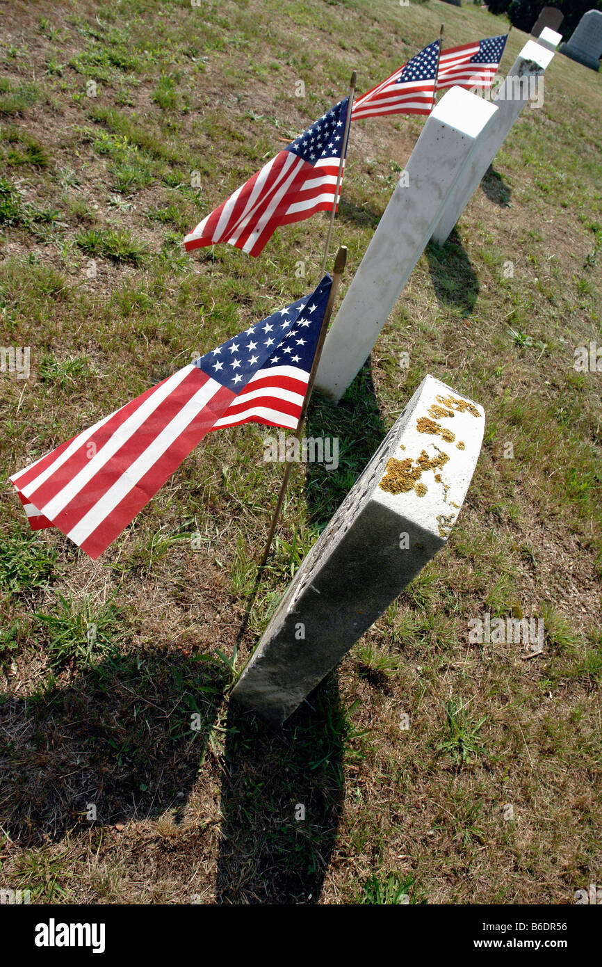 Urban Scene of a Cemetery with Four 4 Gravestones with American USA ...