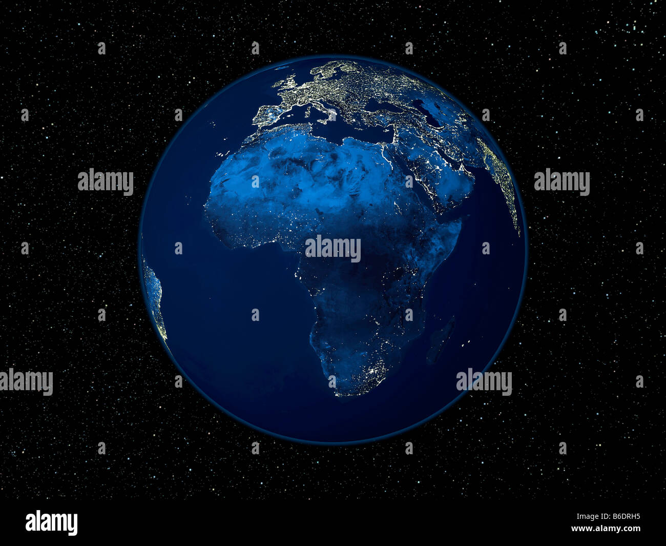 Africa at night. Satellite image of the Earth at night, set against a ...