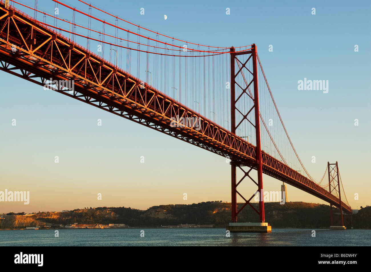 Suspension bridge (25 de Abril Bridge) over tagus river, Lisbon Stock ...