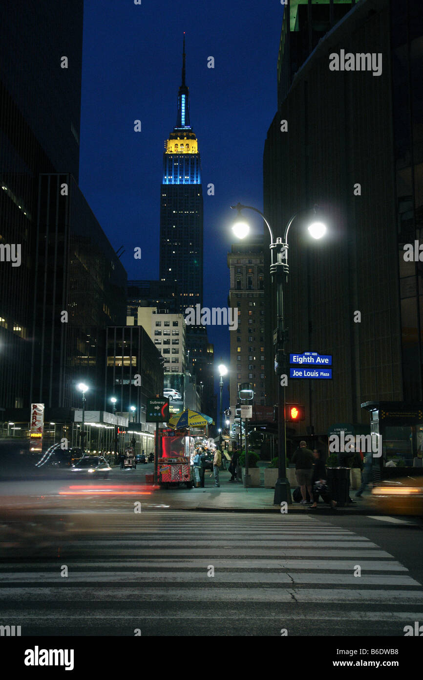 Urban Night Time Full Length Scene of the Empire State Building in New ...