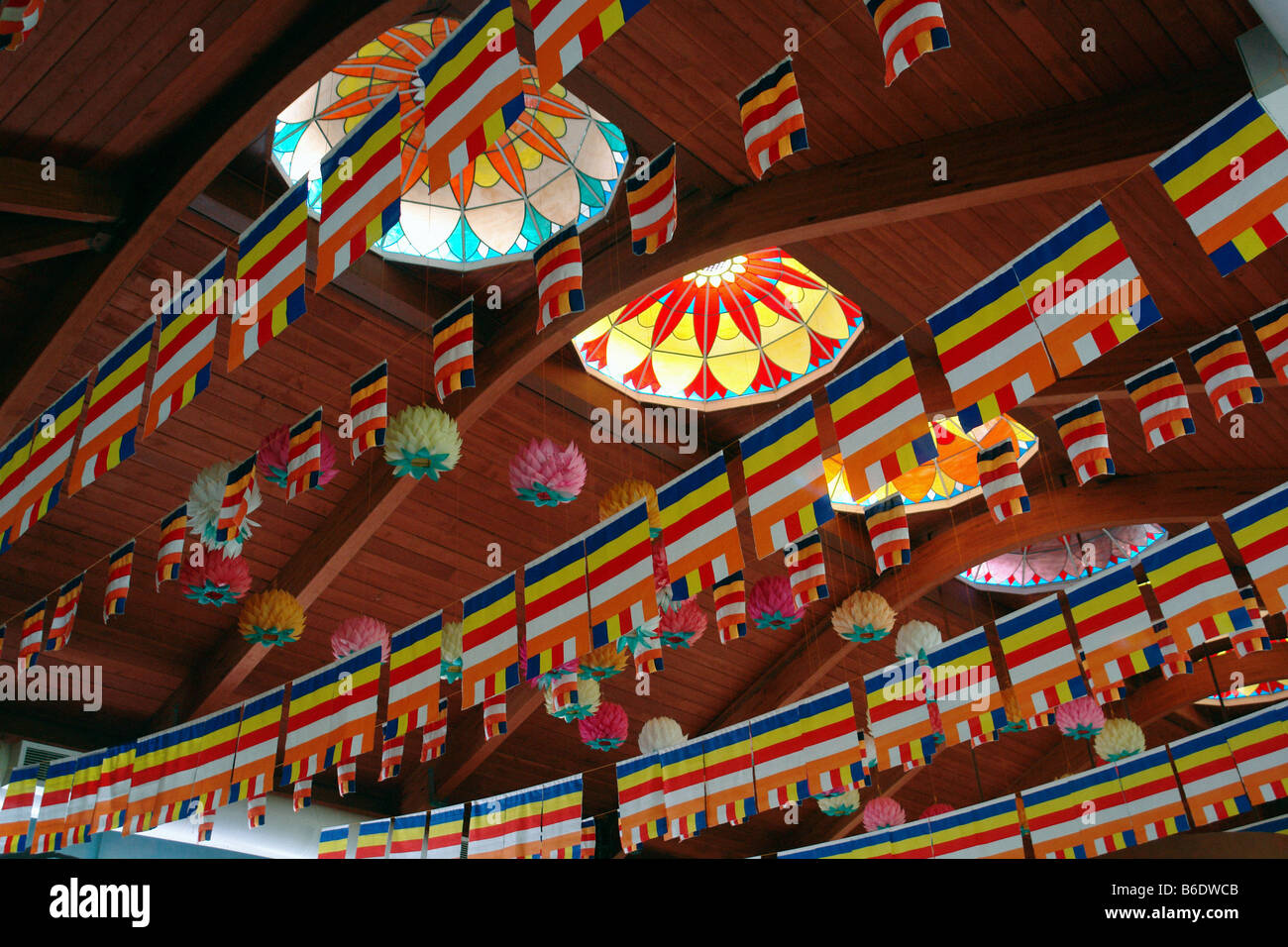 Windows and Vesak Decorations at New York Buddhist Vihara Temple in ...