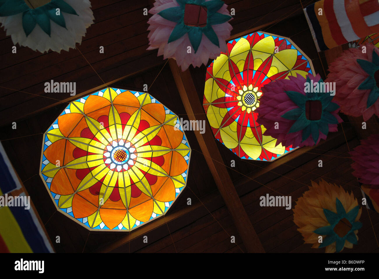 Windows and Vesak Decorations at New York Buddhist Vihara Temple in ...