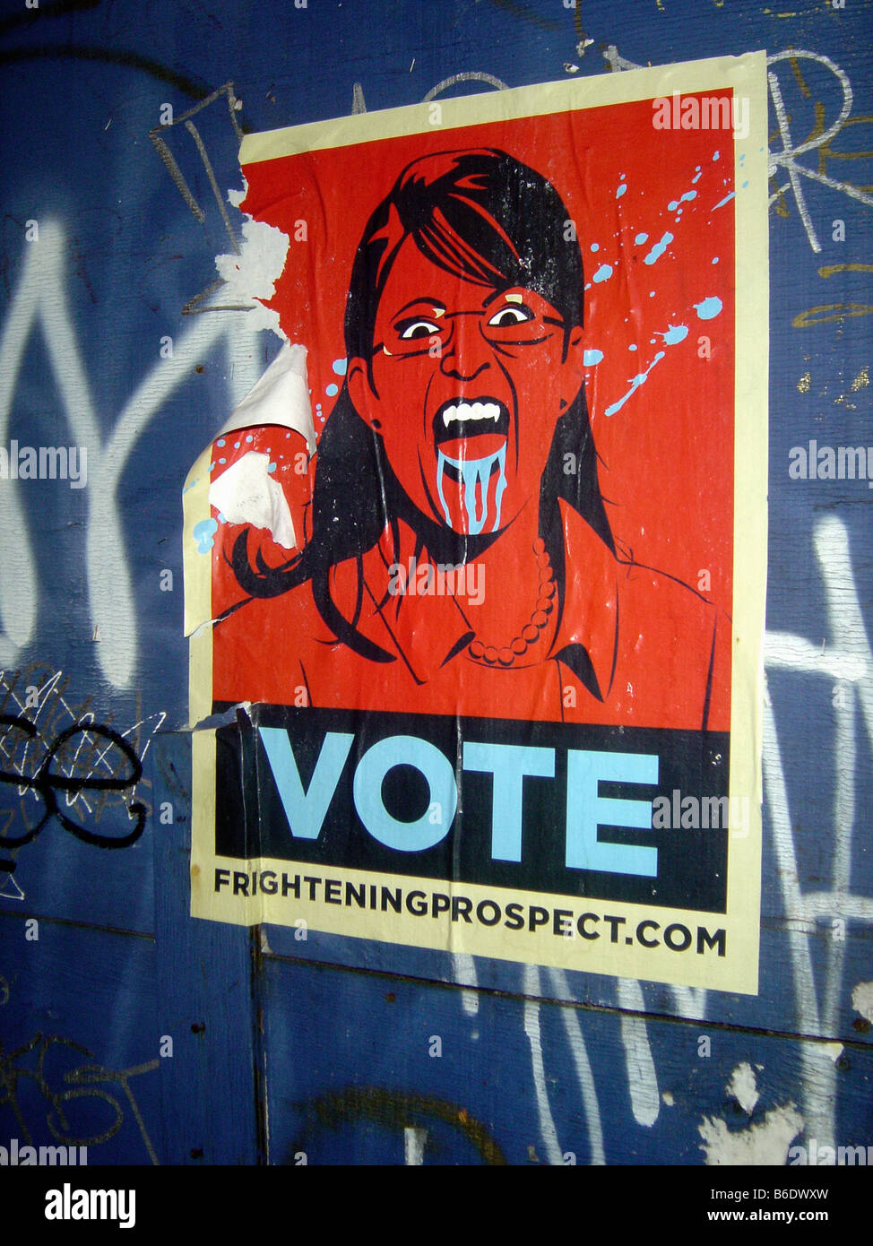 Urban Scene of a Defaced Satirical Poster of Republican USA Vice ...